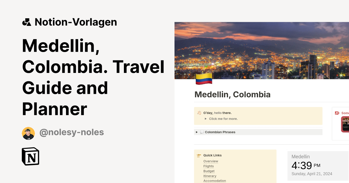 Medellin, Colombia. Travel Guide and Planner Vorlage von Alex Noles ...