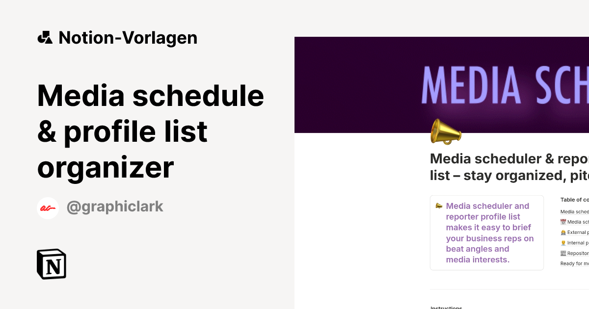 Media schedule & profile list organizer Vorlage von Graphiclark ...