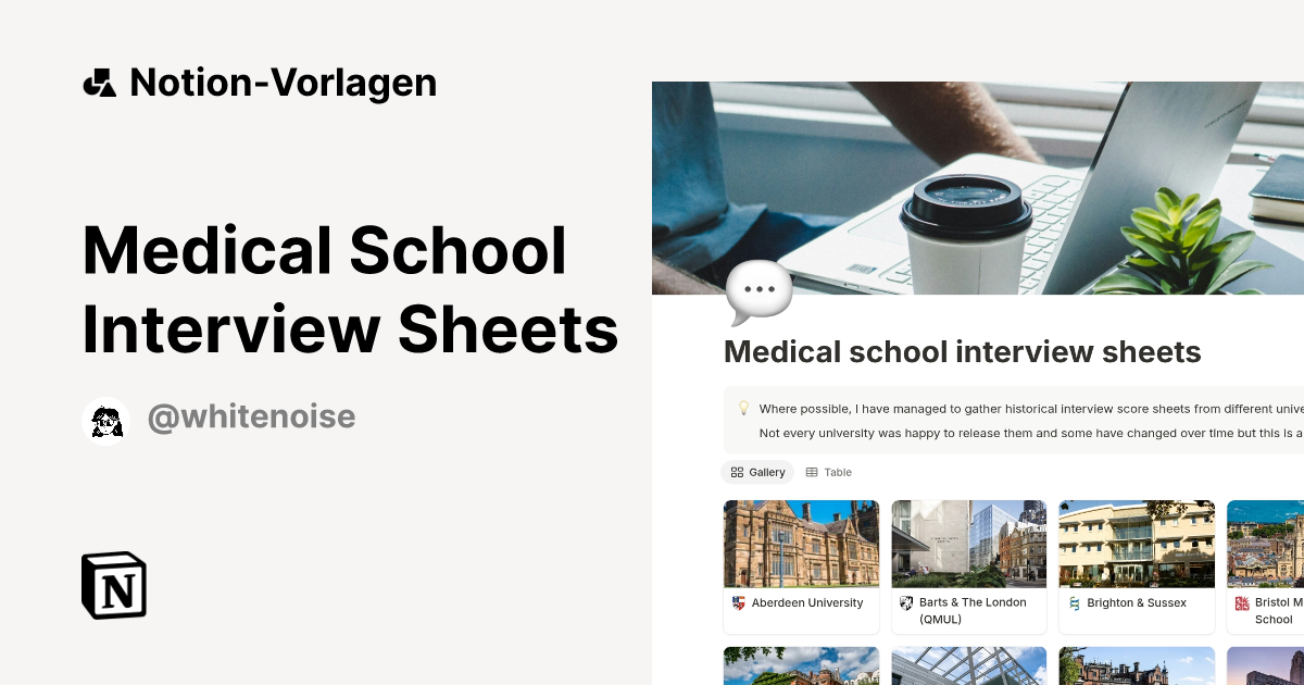 Medical School Interview Sheets Vorlage von 👩🏻‍💻 | Notion-Marketplace