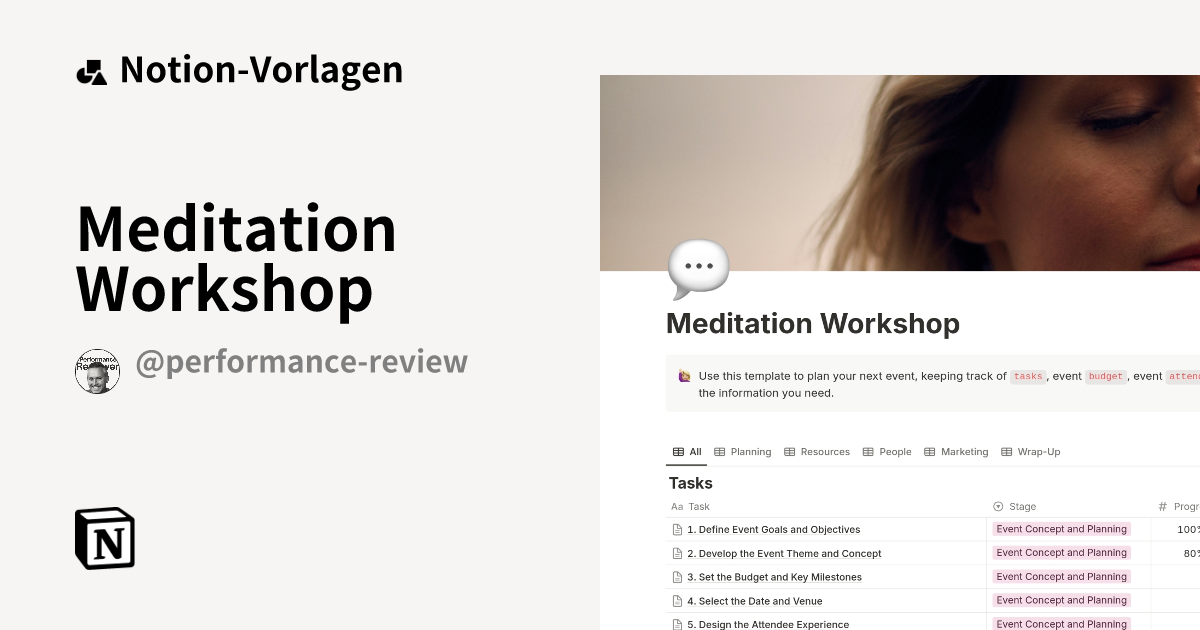 Meditation Workshop Vorlage | Notion-Marketplace