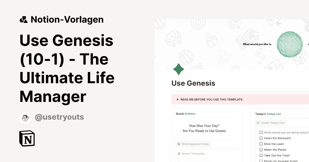 Use Genesis (10-1) - The Ultimate Life Manager Vorlage | Notion-Marketplace