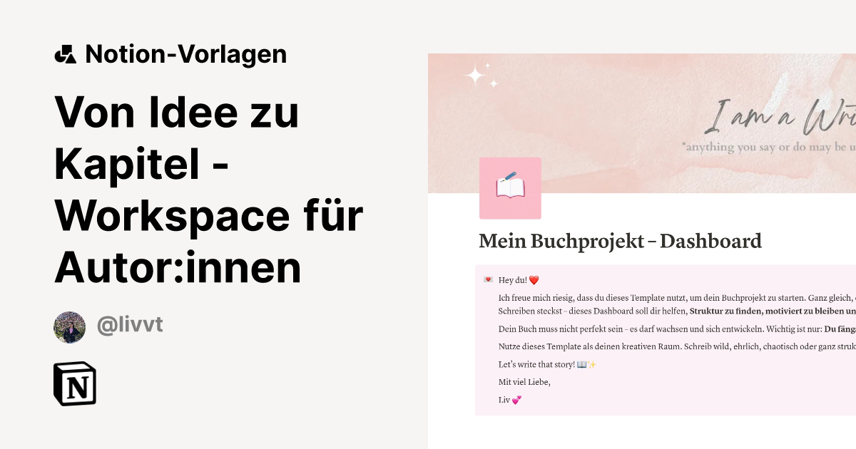 Von Idee zu Kapitel - Workspace für Autor:innen Vorlage | Notion ...