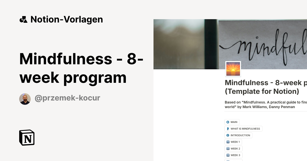 Mindfulness - 8-week program Vorlage | Notion-Marketplace