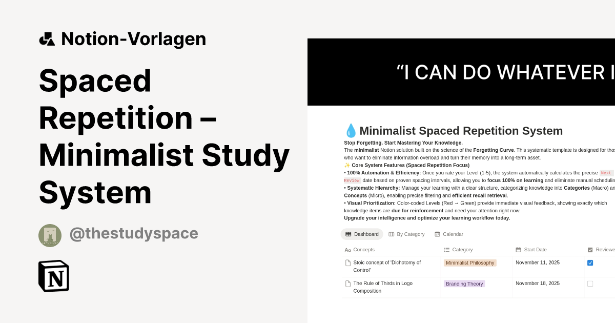Spaced Repetition – Minimalist Study System Vorlage von The Study Space ...
