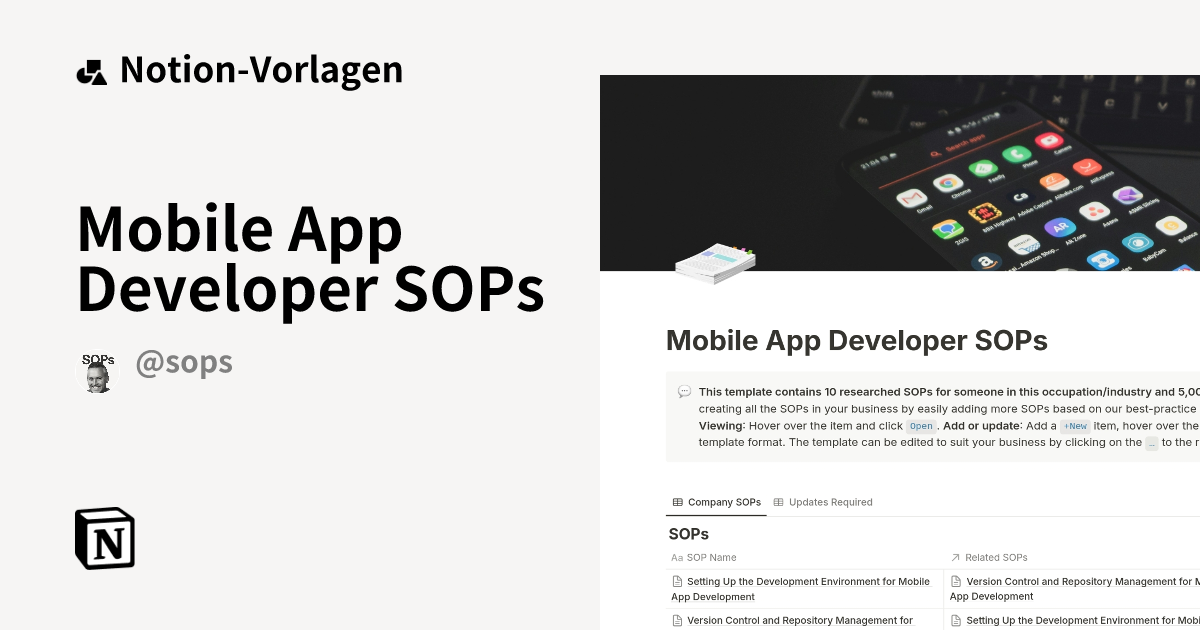 Mobile App Developer SOPs Vorlage | Notion-Marketplace