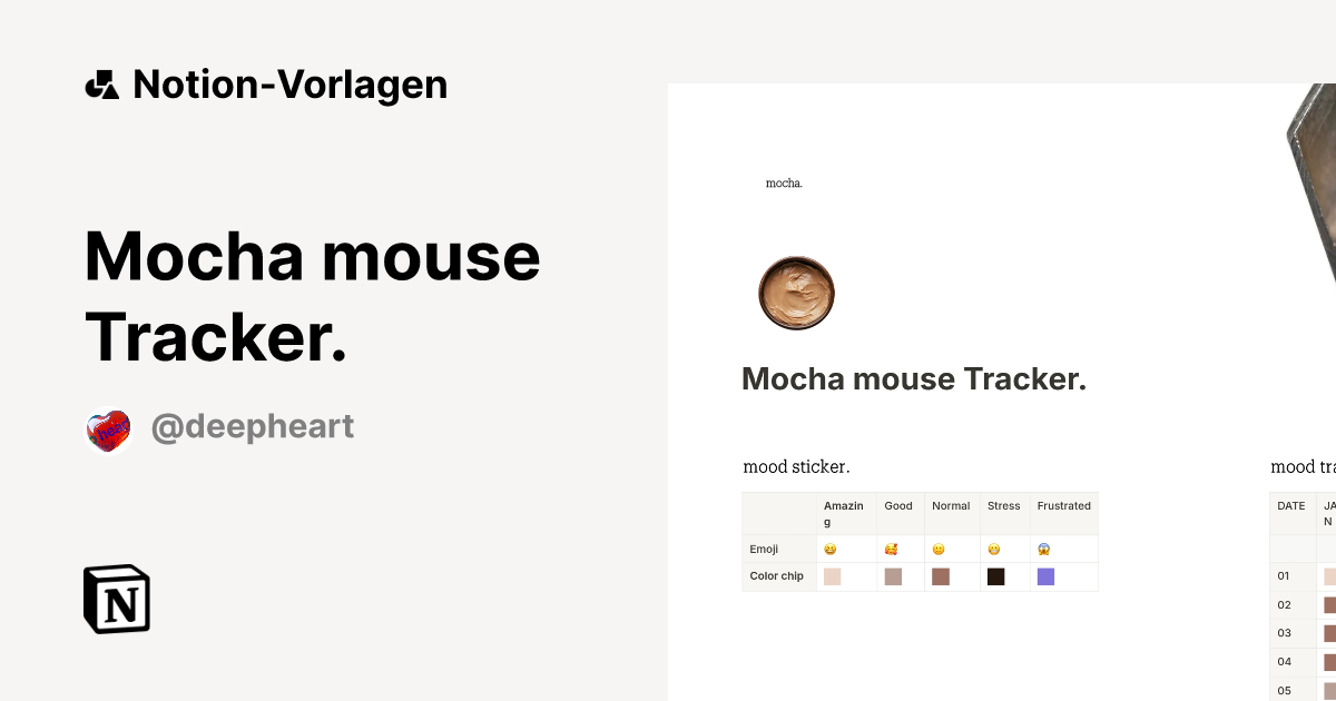 Mocha mouse Tracker. Vorlage | Notion-Marketplace