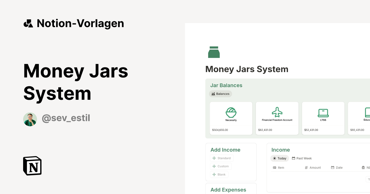 Money Jars System Vorlage | Notion-Marketplace