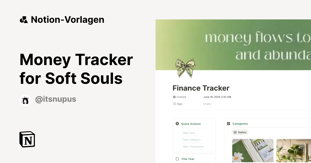 Money Tracker for Soft Souls Vorlage | Notion-Marketplace