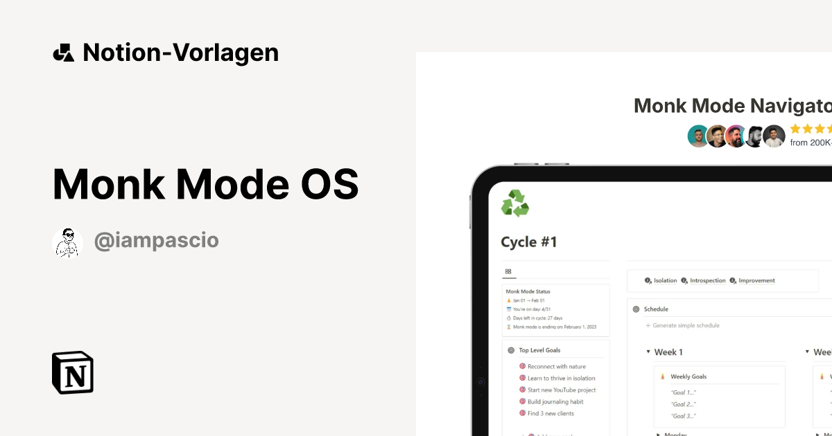 Monk Mode OS Vorlage | Notion-Marketplace