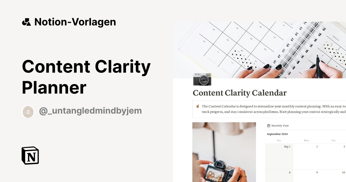 Content Clarity Planner Vorlage von JEM | Notion-Marketplace