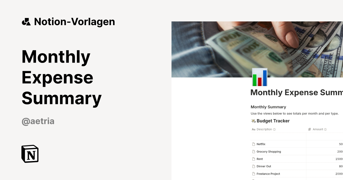 Monthly Expense Summary Vorlage von Tajju | Notion-Marketplace