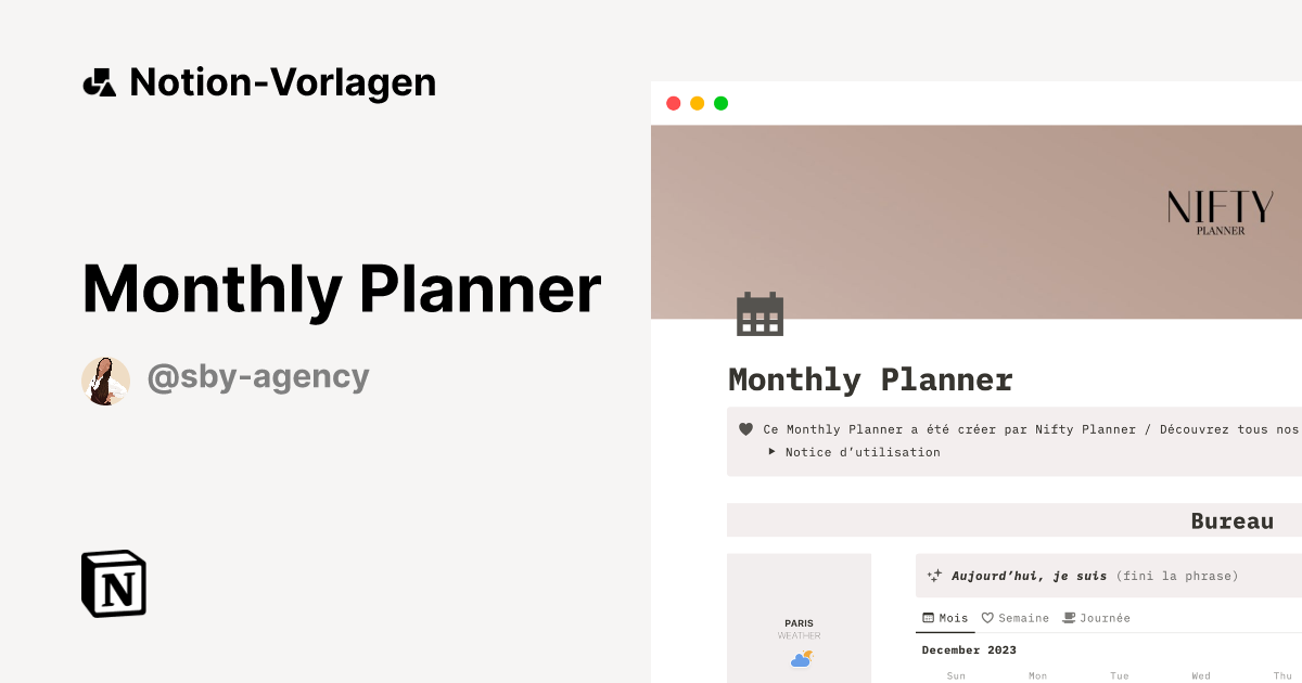 Monthly Planner Vorlage | Notion-Marketplace