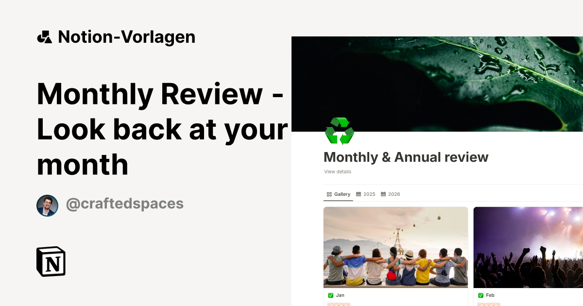 Monthly Review - Look back at your month Vorlage | Notion-Marketplace