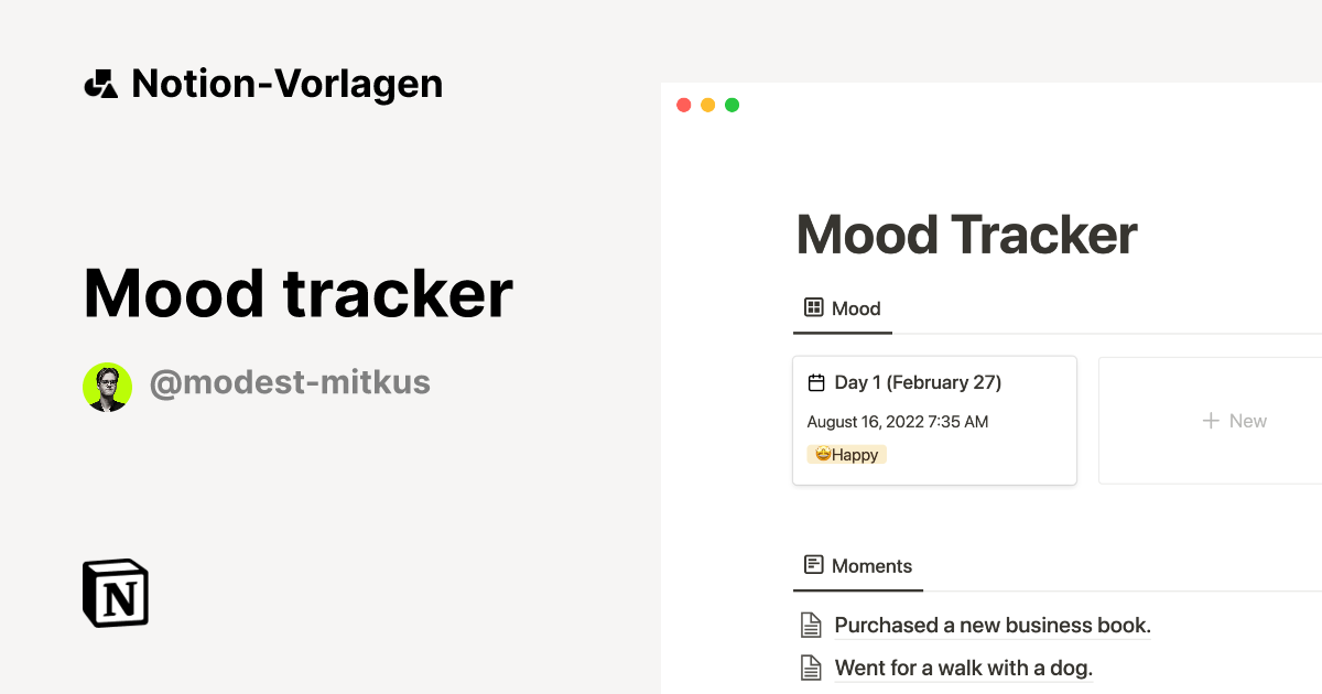 Mood tracker Vorlage von Modest Mitkus | Notion-Marketplace