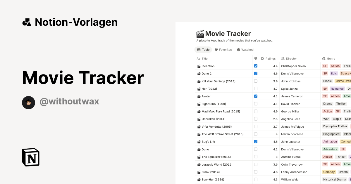 Movie Tracker Vorlage | Notion-Marketplace
