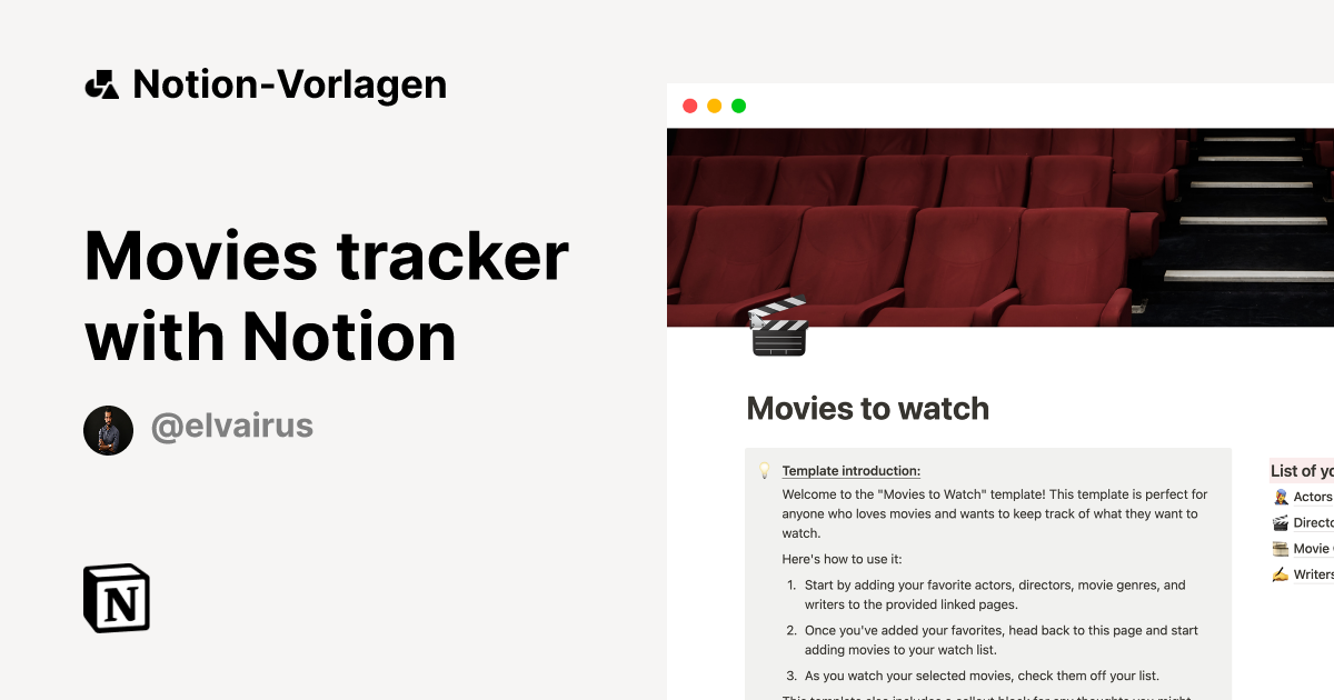 Movies tracker with Notion Vorlage von El Vairus | Notion-Marketplace