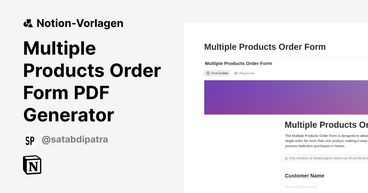 Multiple Products Order Form PDF Generator Vorlage von Satabdi Patra ...