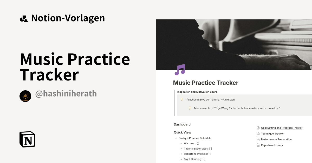 Music Practice Tracker Vorlage | Notion-Marketplace