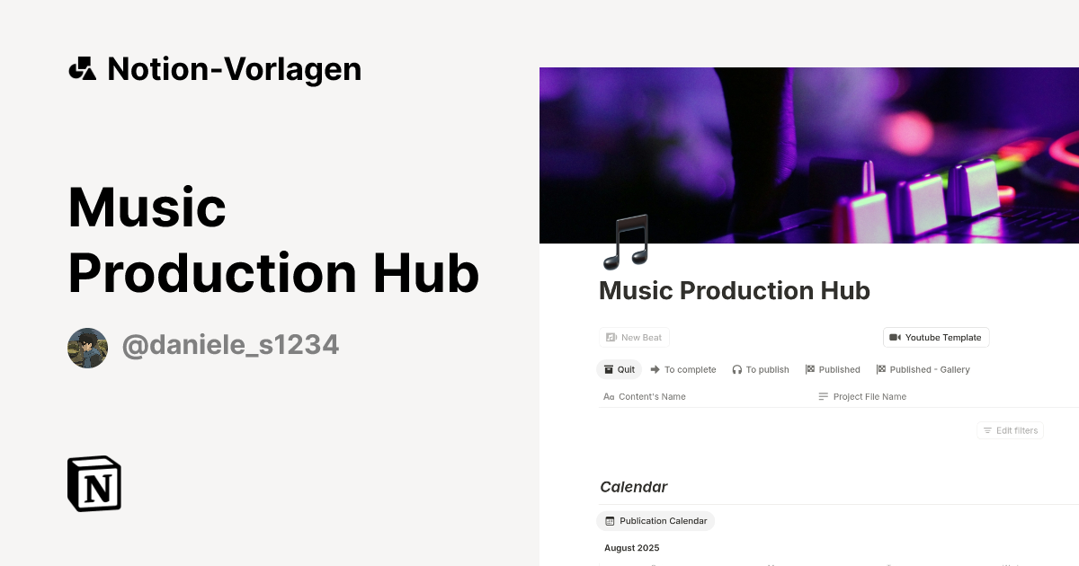 Music Production Hub Vorlage | Notion-Marketplace