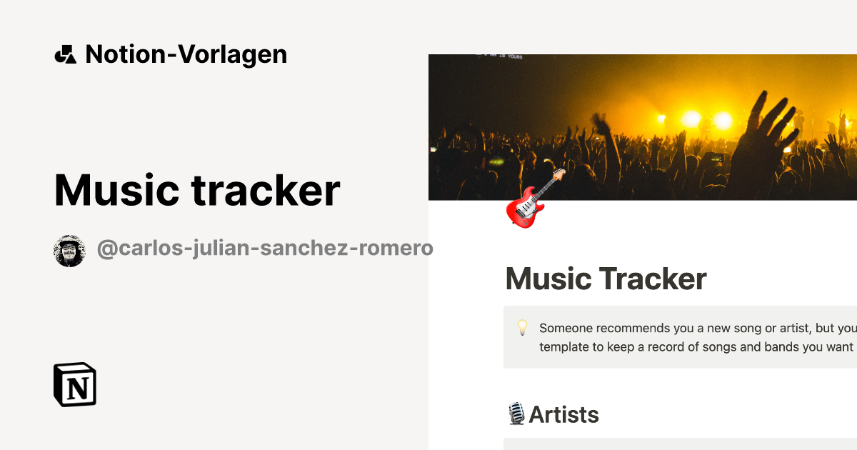 Music tracker Vorlage von Carlos Julián Sánchez Romero | Notion-Marketplace