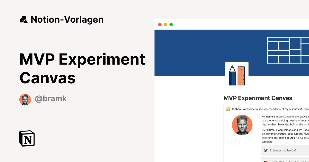 MVP Experiment Canvas Vorlage von Bram Kanstein | Notion-Marketplace
