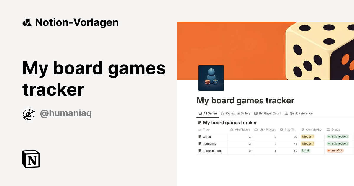 My board games tracker Vorlage | Notion-Marketplace