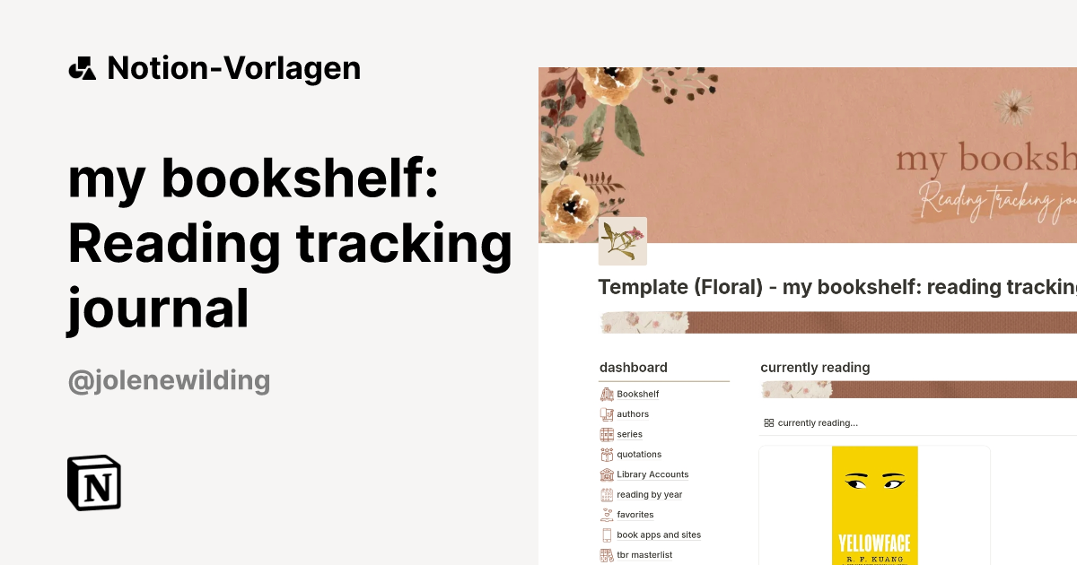 my bookshelf: Reading tracking journal Vorlage | Notion-Marketplace