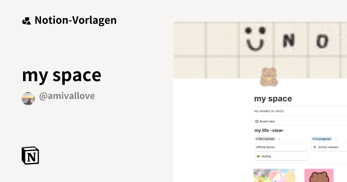 my space Vorlage von Ami Val | Notion-Marketplace