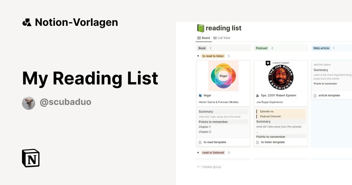 My Reading List Vorlage | Notion-Marketplace