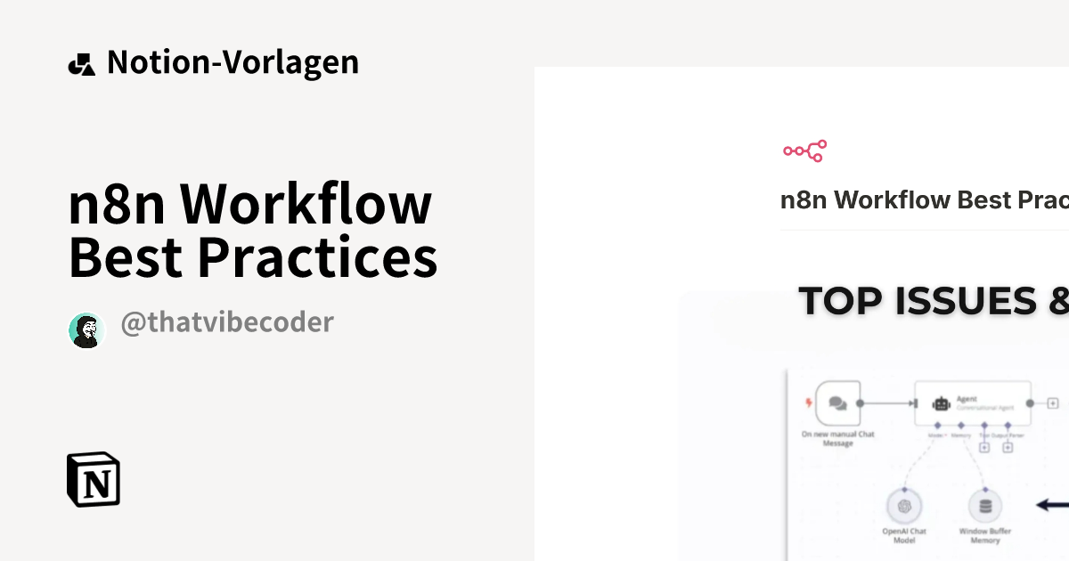 n8n Workflow Best Practices Vorlage von That Vibe Coder | Notion-Marketplace