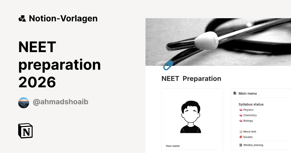 NEET preparation 2026 Vorlage | Notion-Marketplace