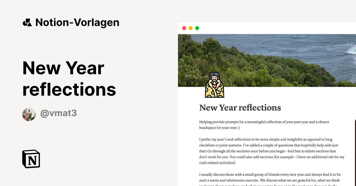New Year reflections Vorlage | Notion-Marketplace
