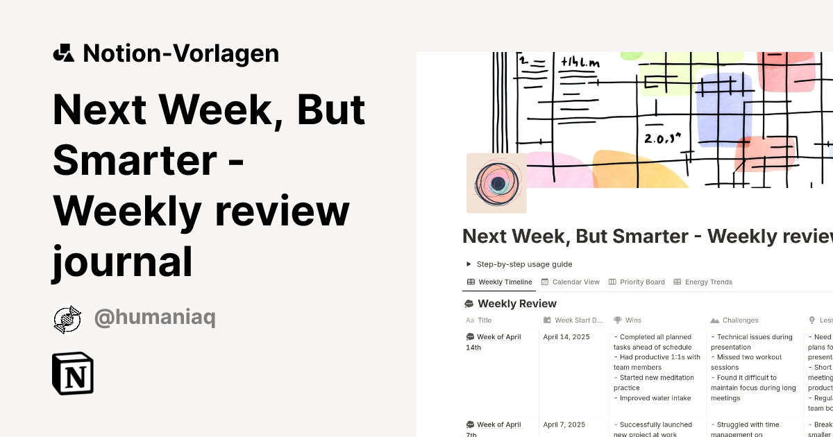 Next Week, But Smarter - Weekly review journal Vorlage von Humaniaq ...