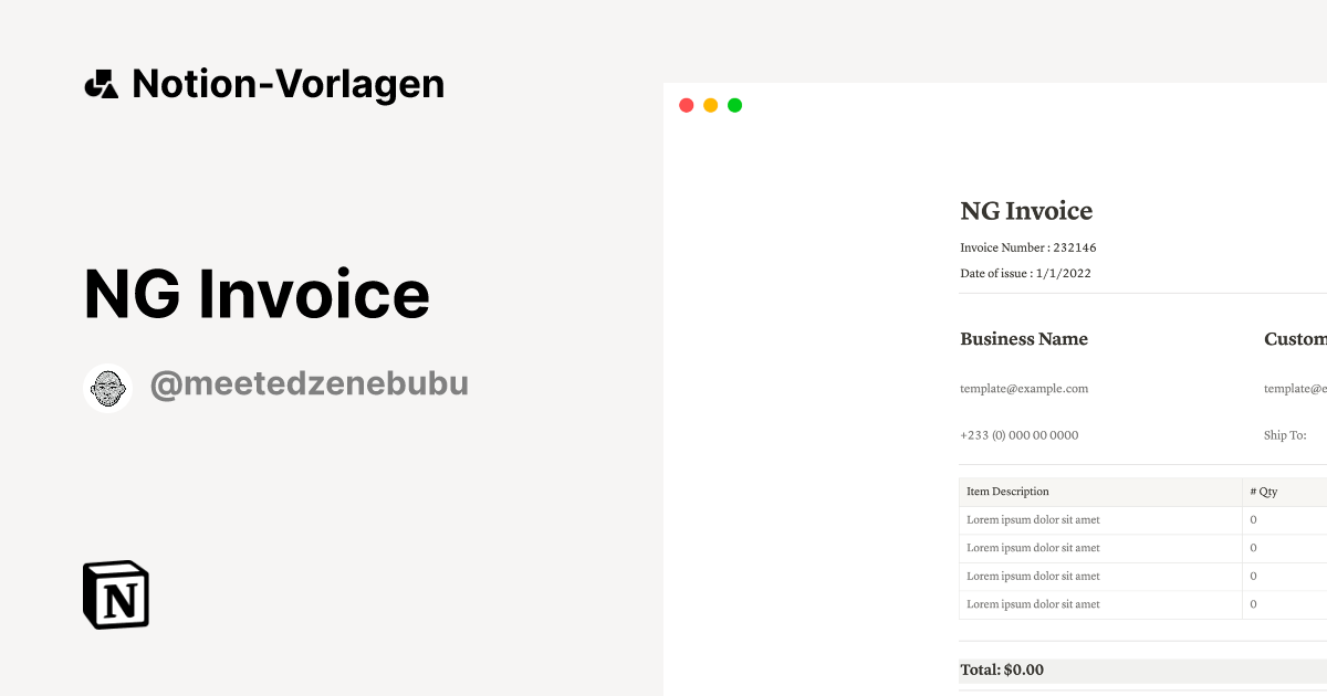 NG Invoice Vorlage | Notion-Marketplace