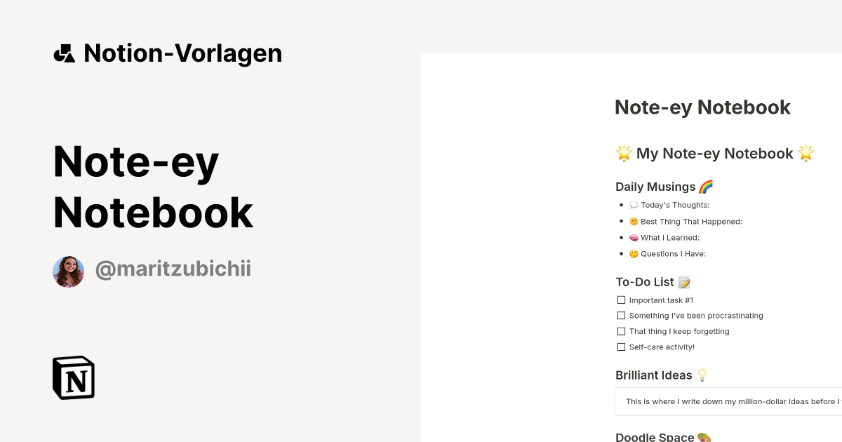 Note-ey Notebook Vorlage von Marissa | Notion-Marketplace