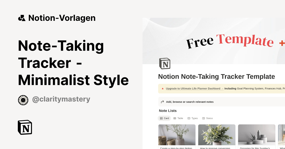 Note-Taking Tracker - Minimalist Style Vorlage | Notion-Marketplace