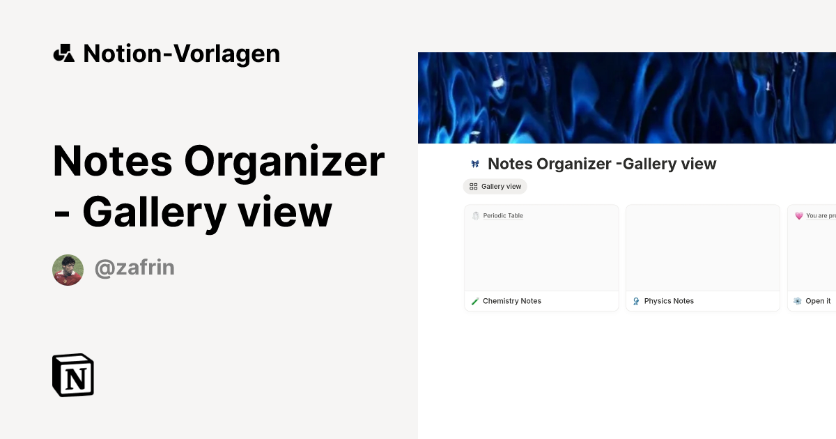 Notes Organizer - Gallery view Vorlage | Notion-Marketplace