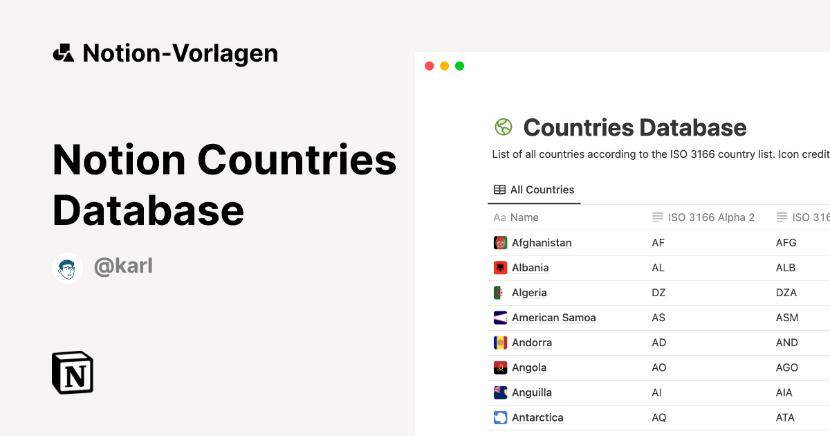 Notion Countries Database Vorlage | Notion-Marketplace