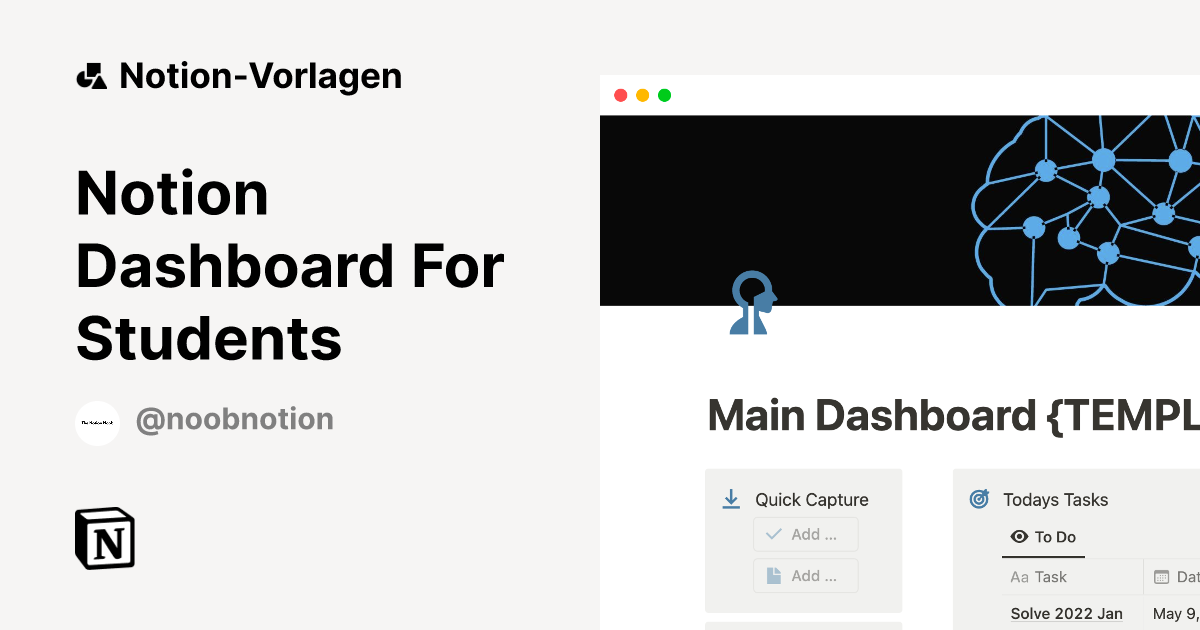 Notion Dashboard For Students Vorlage von The Notion Noob | Notion-Marketplace