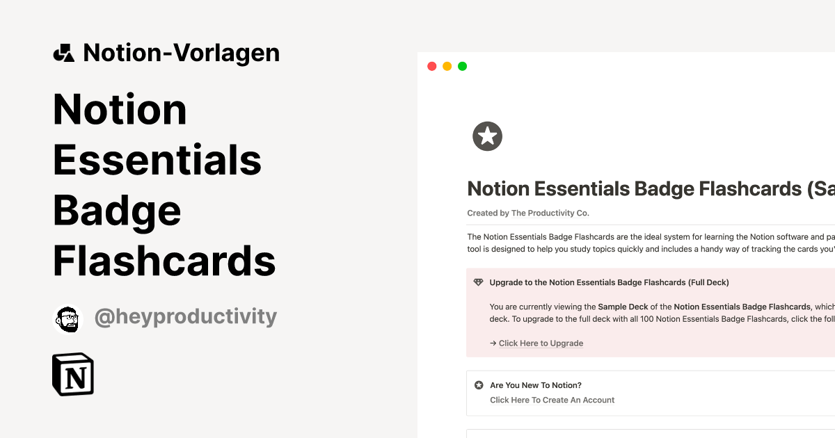 Notion Essentials Badge Flashcards Vorlage von The Productivity Co. | Notion-Marketplace
