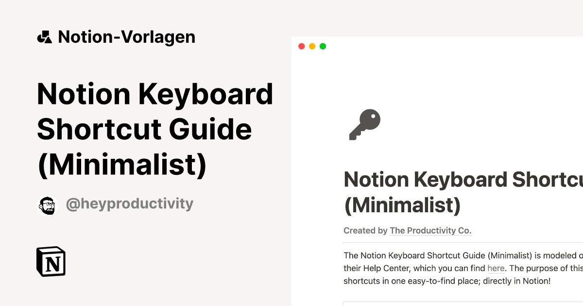 Notion Keyboard Shortcut Guide (Minimalist) Vorlage von The Productivity Co. | Notion-Marketplace