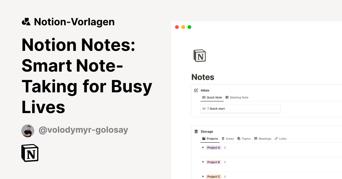 Notion Notes: Smart Note-Taking for Busy Lives Vorlage von Volodymyr ...