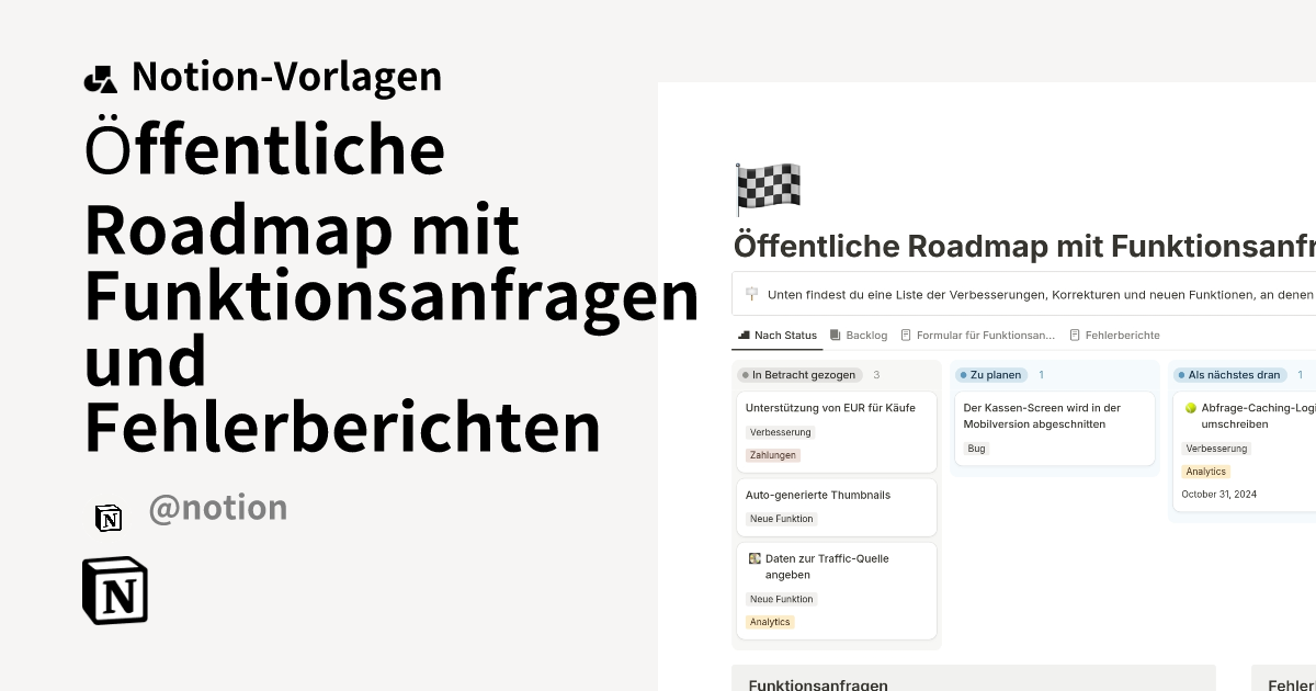 Öffentliche Roadmap mit Funktionsanfragen und Fehlerberichten Vorlage von Notion | Notion ...