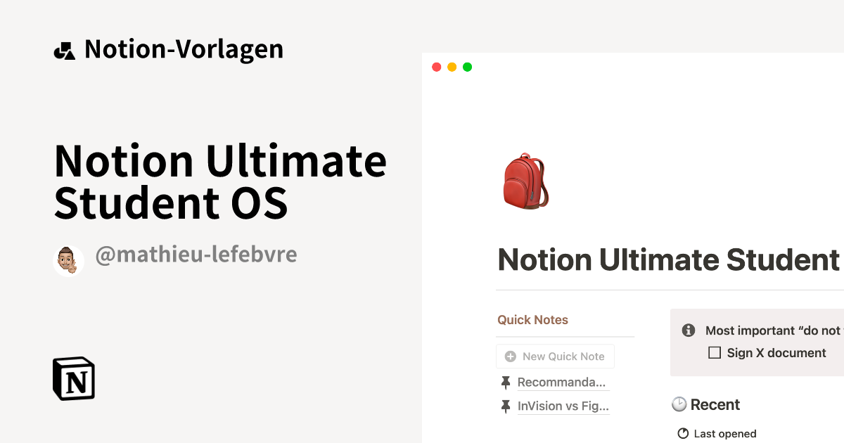 Notion Ultimate Student OS Vorlage von Mathieu Lefebvre | Notion-Marketplace
