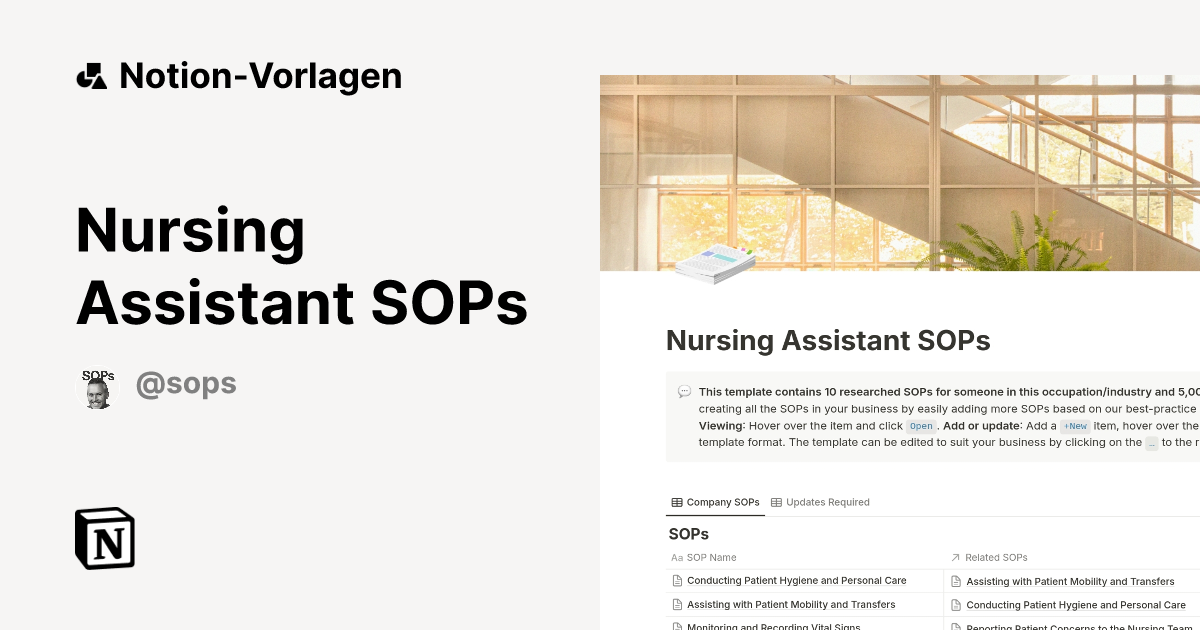Nursing Assistant SOPs Vorlage von SOPs | Notion-Marketplace
