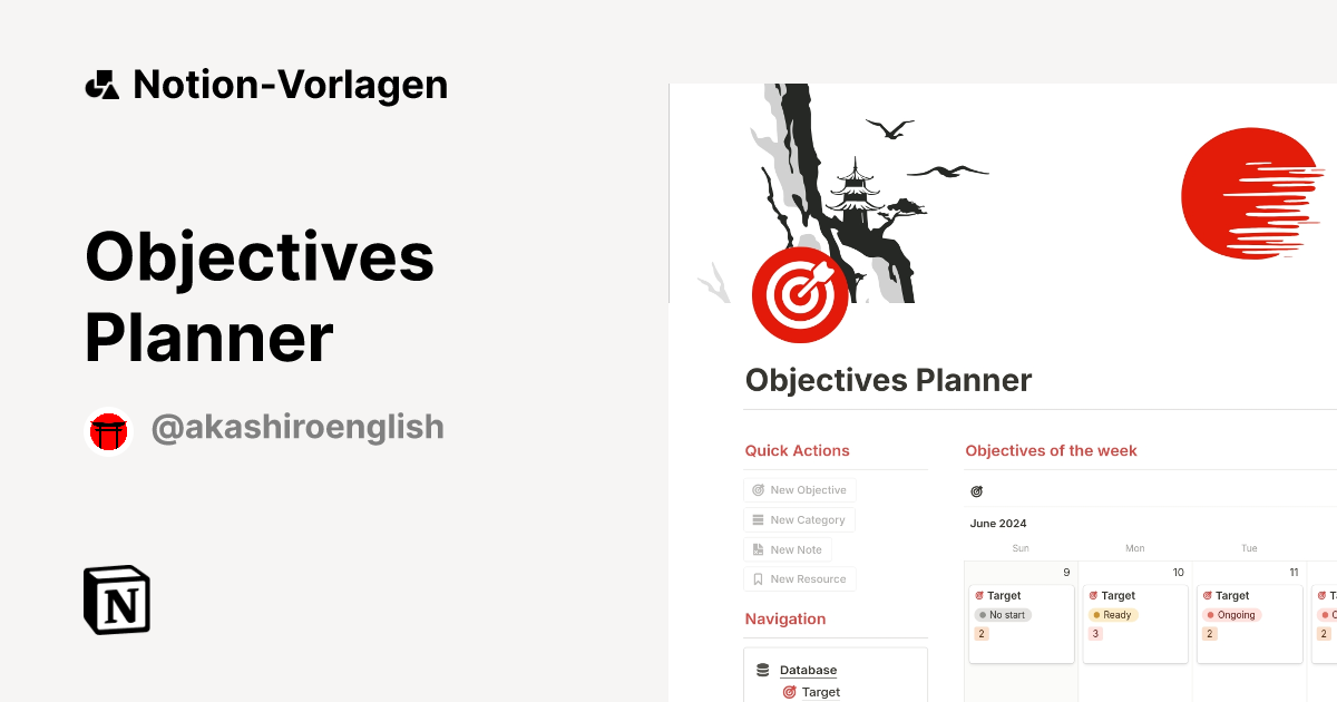 Objectives Planner Vorlage von Akashiro | English | Notion-Marketplace