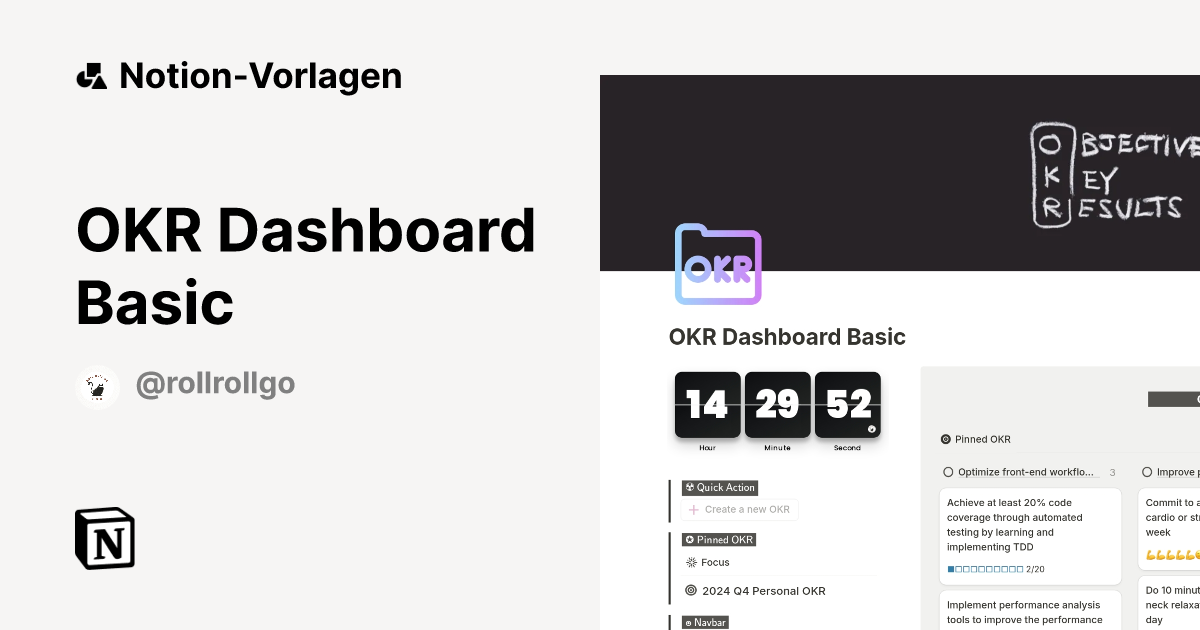 OKR Dashboard Basic Vorlage von Roll Roll Go | Notion-Marketplace