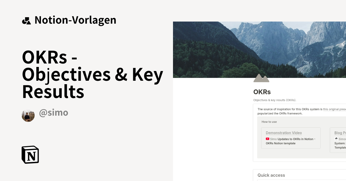 OKRs - Objectives & Key Results Vorlage von Simone Smerilli | Notion-Marketplace