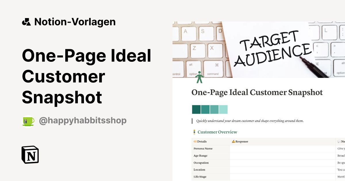 One-Page Ideal Customer Snapshot Vorlage | Notion-Marketplace