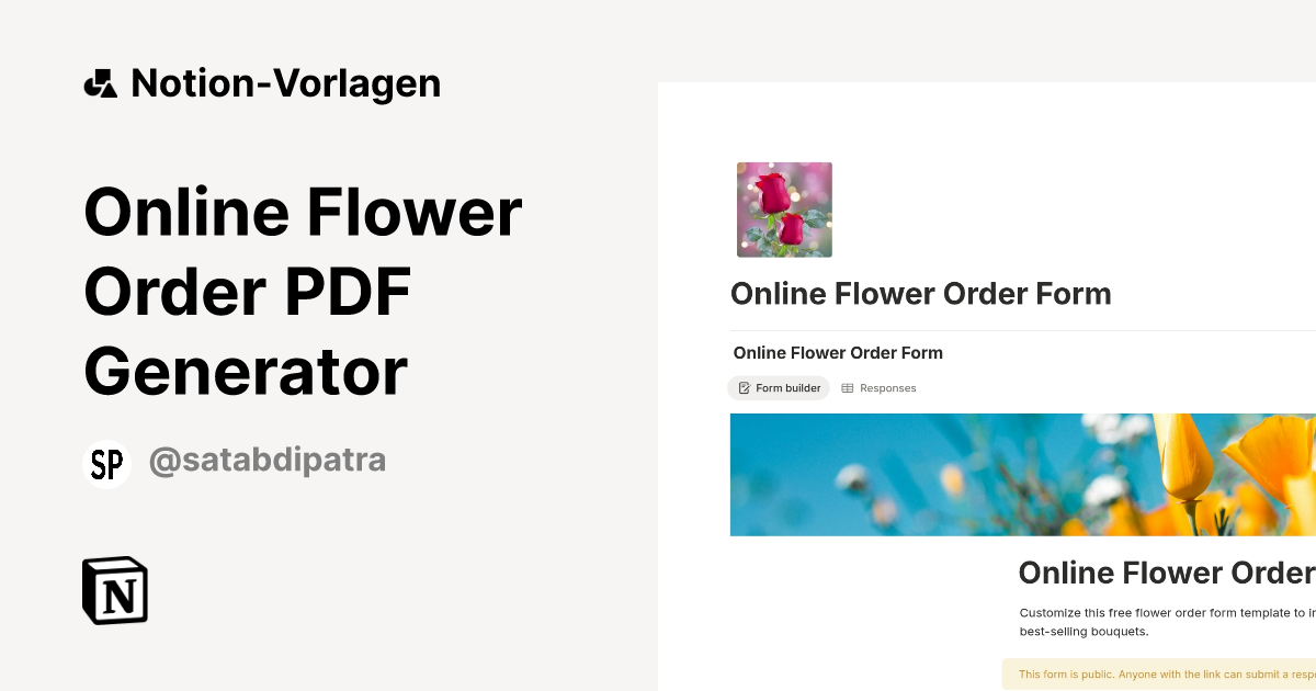 Online Flower Order PDF Generator Vorlage | Notion-Marketplace